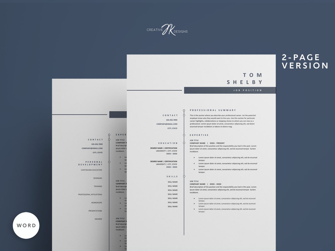 Navy Blue Resume Template Resume Template Word Modern | Etsy