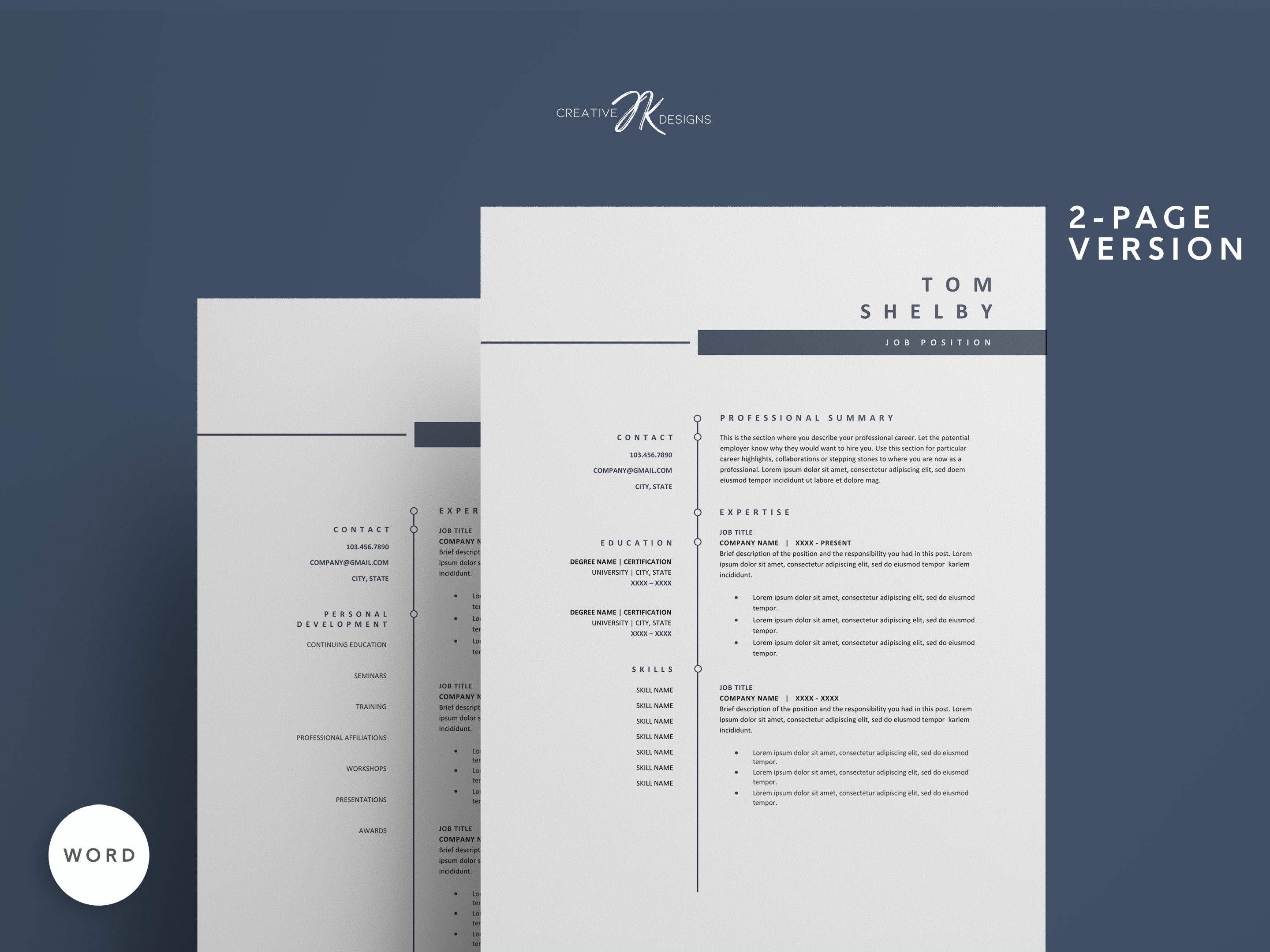 Navy Blue Resume Template Resume Template Word Modern - Etsy