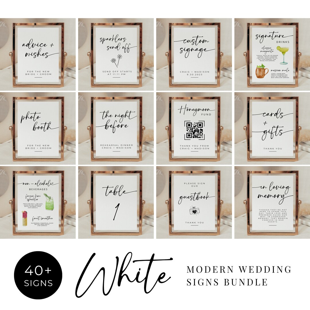 Modern Wedding Sign MEGA Bundle: Minimalist White & Black (digital ...
