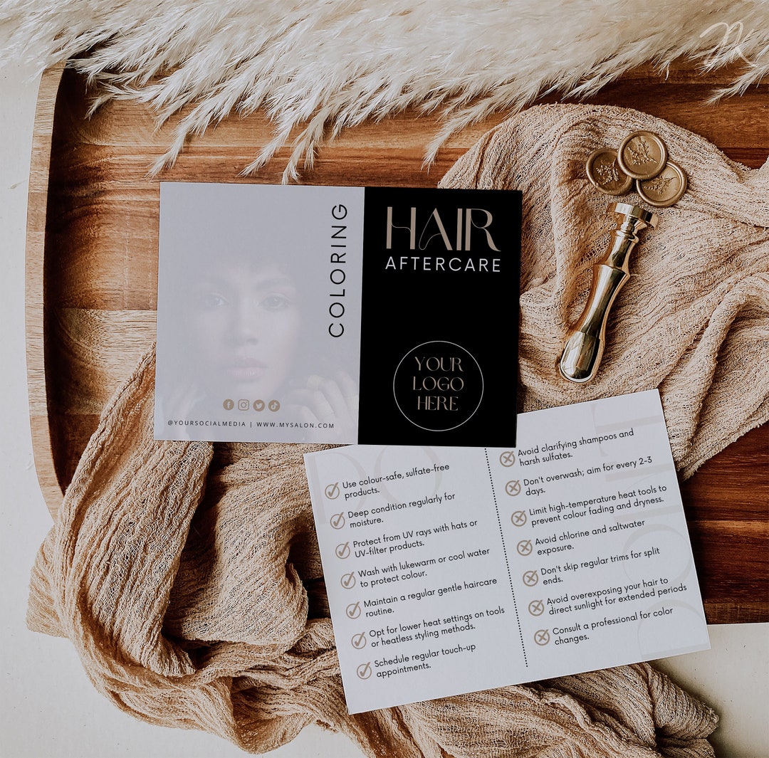 Editable Black and White Aftercare Card Bundle, Salon Color ...