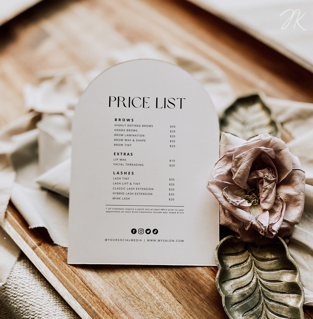 Black Editable Price List | White and Black Arch Template | Lashes ...