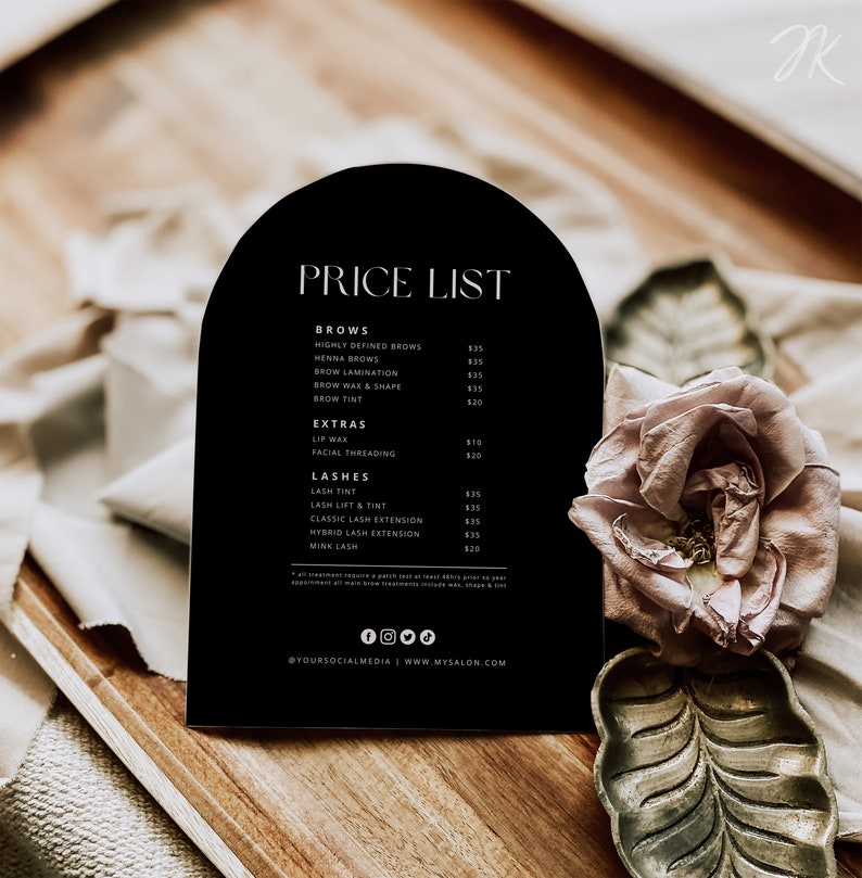 Black Editable Price List White and Black Arch Template - Etsy