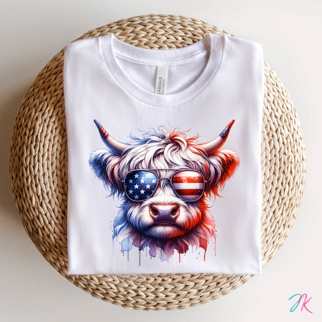 4th of July Highland Cow PNG | Alcohol Ink Cow Sublimation | Cut File ...