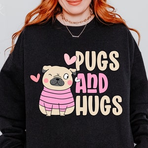 Retro Pugs and Hugs PNG | Pug Valentine's Day Shirt | Pug Owner Gift | Vday Shirt Sublimation ...