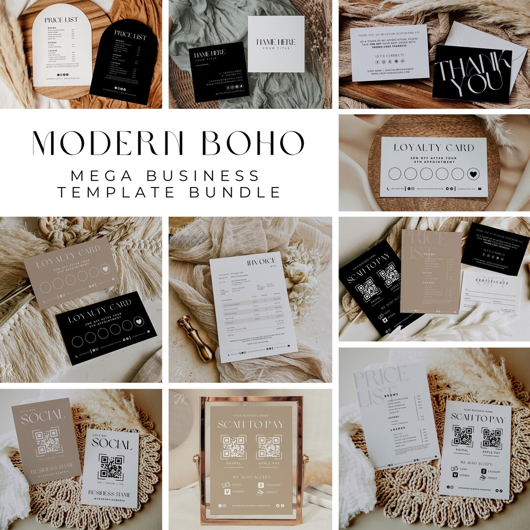Modern MEGA Boho Business Branding Template Bundle | Salon Price List ...