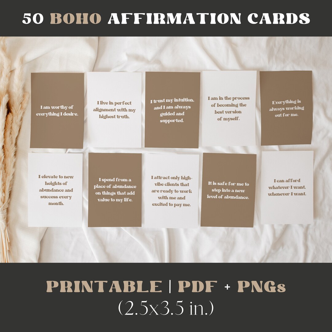 50 Printable Boho Affirmation Cards | Positive Quotes | Affirmations ...