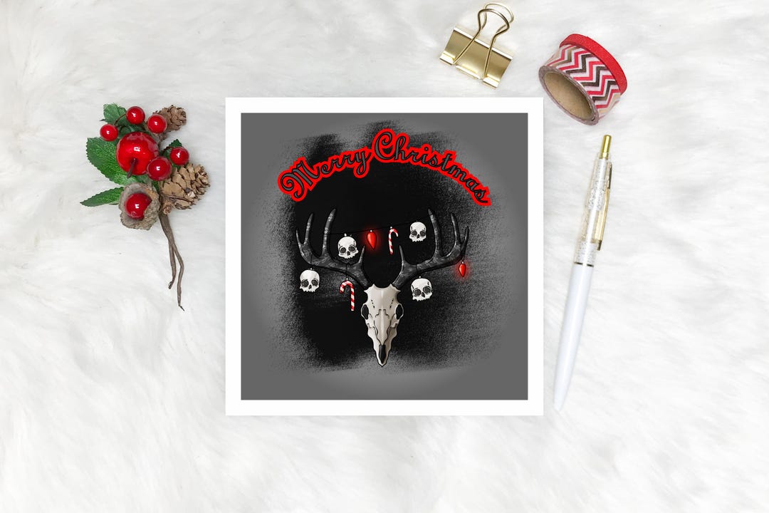 Creepy Reindeer Skull Christmas Card - Etsy