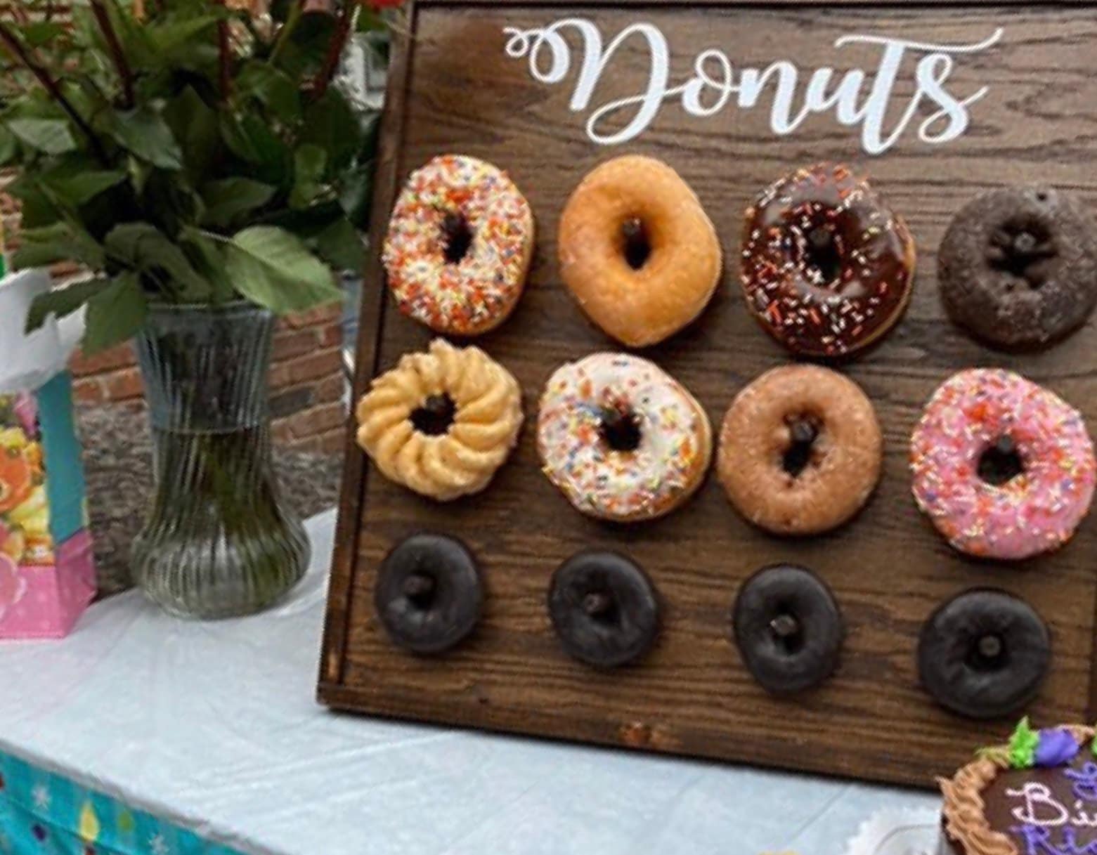 DONUT WALL holder with Stand~ holds 12 or 24 doughnuts ~ tabletop Donut ...