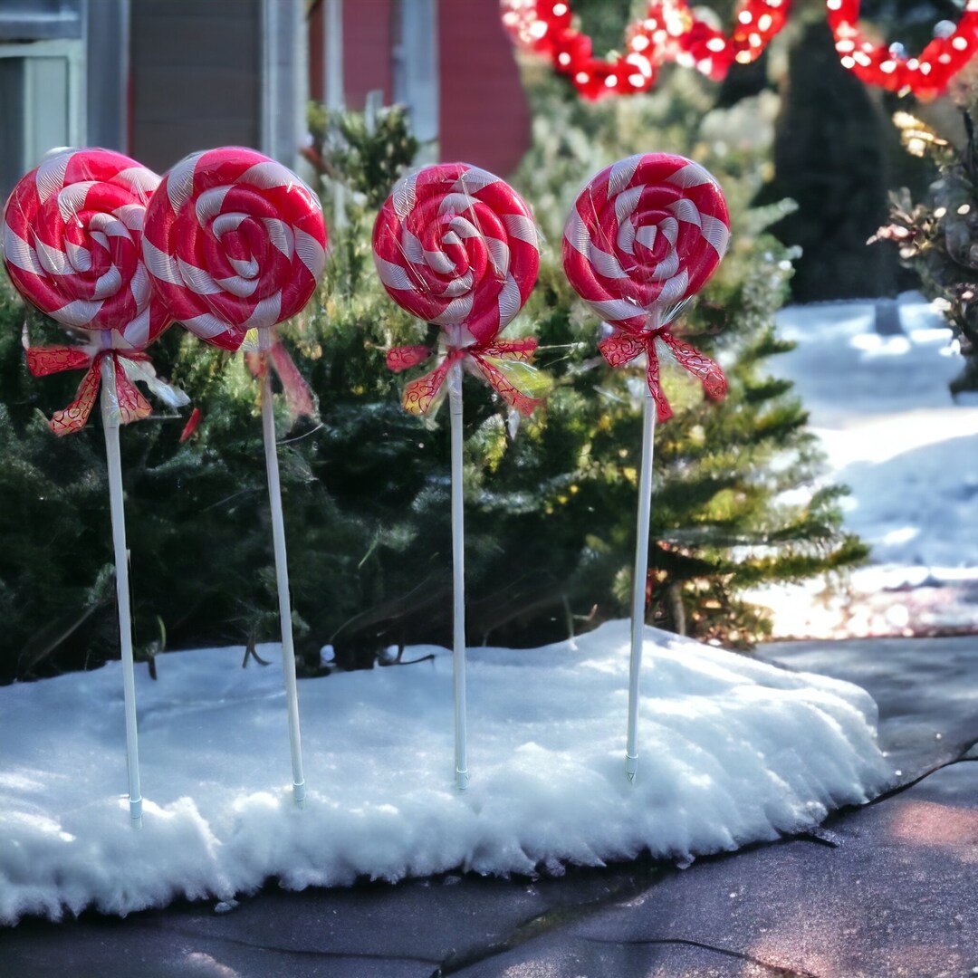 Set of 4 Giant Outdoor/indoor Lollipops Decor Christmas Red and White ...