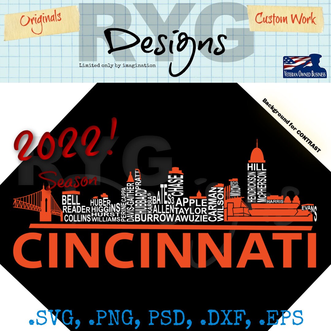 Cincinnati Skyline Pro Football Team Names Graphic - Etsy