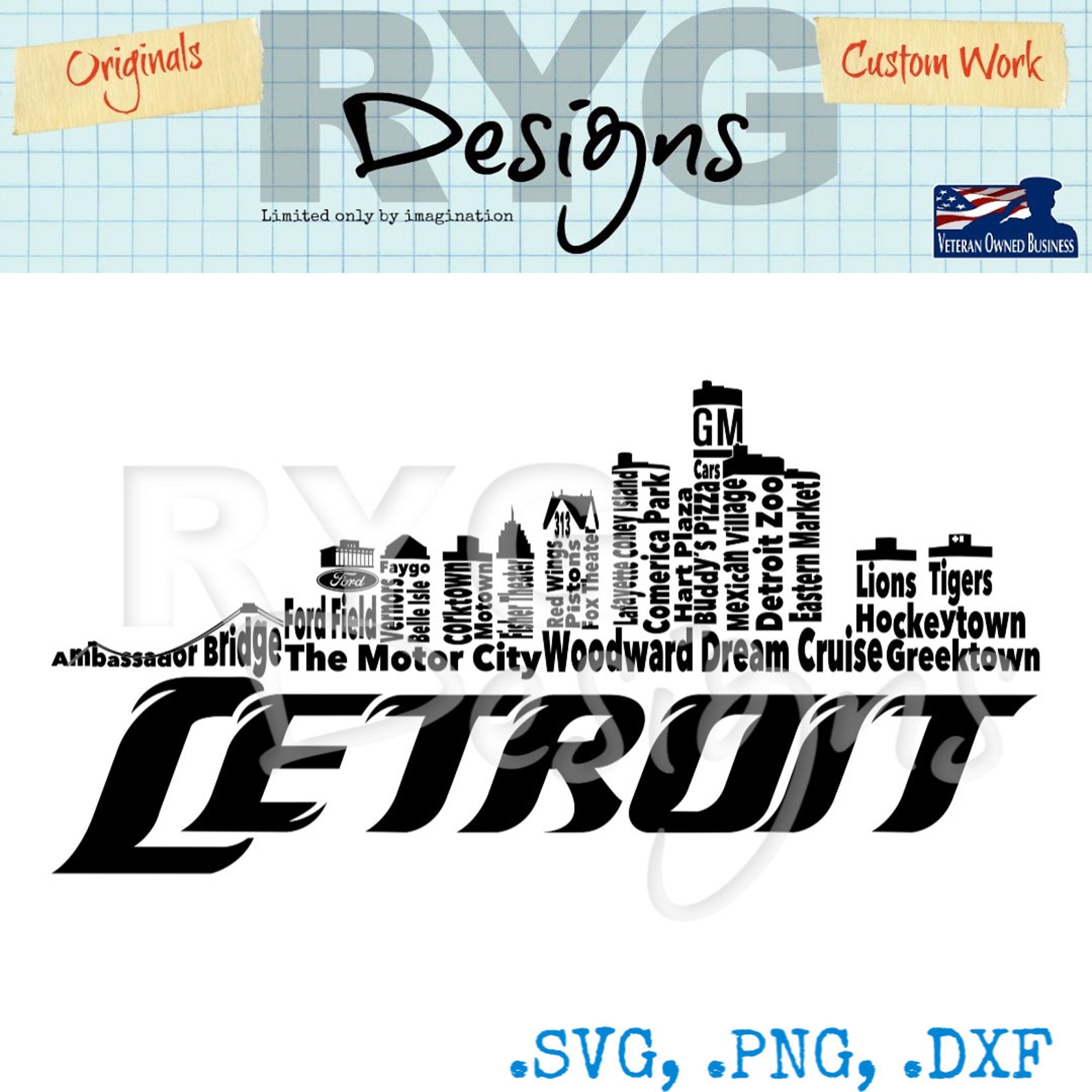 Detroit Icons Skyline Graphic - Etsy