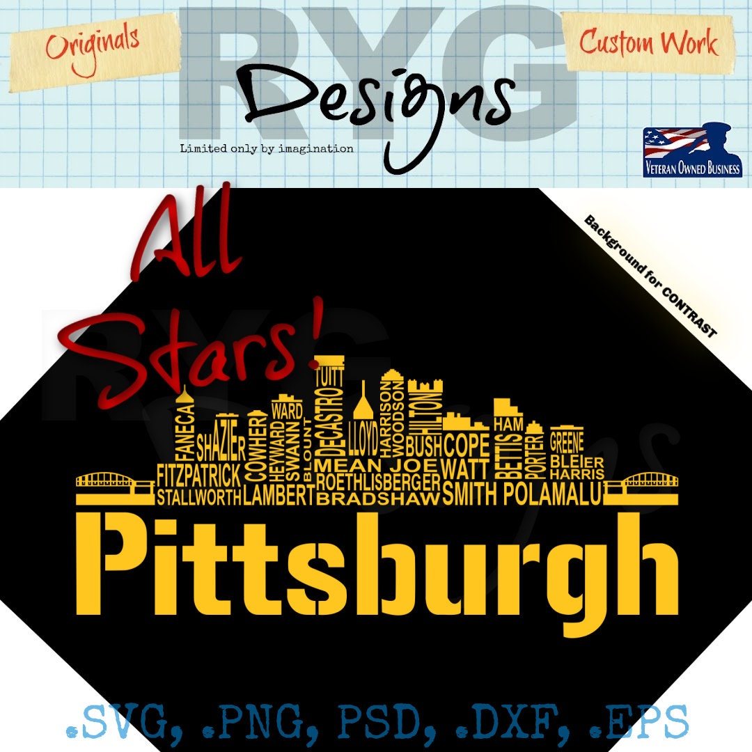 Pittsburgh Skyline Pro Football Names Graphic - Etsy
