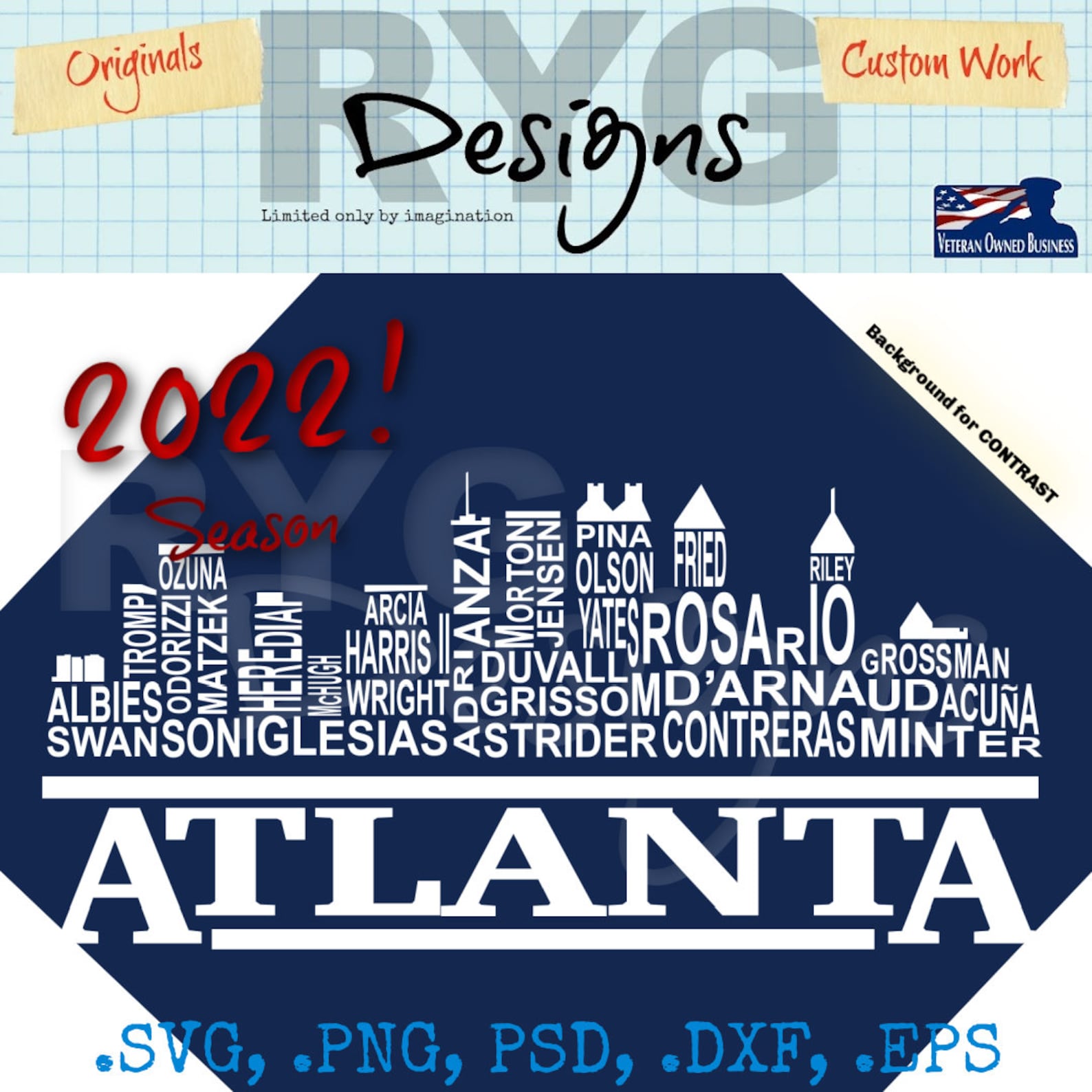 Atlanta Pro Baseball Team Skyline Names Graphic - Etsy