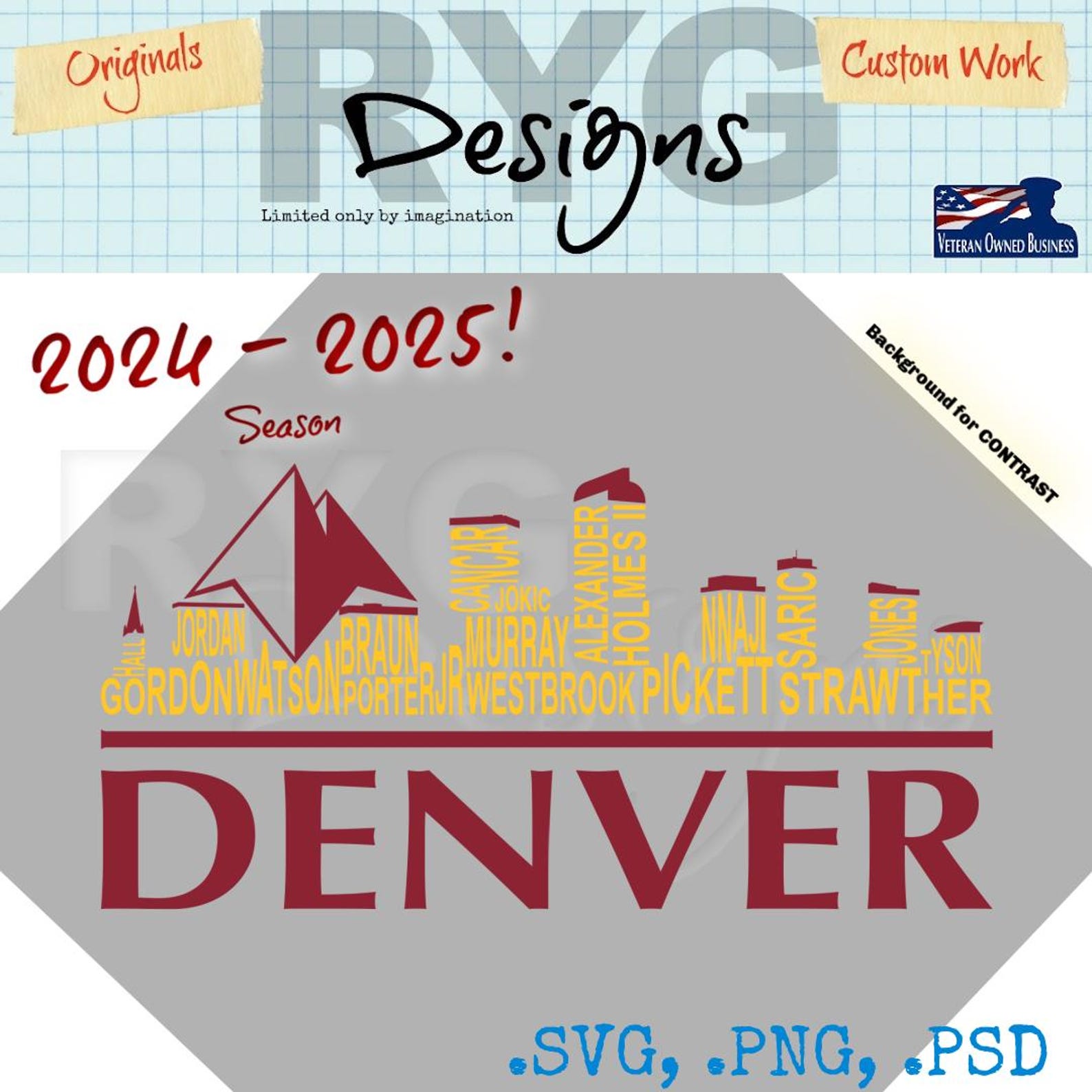 Denver Pro Basketball Team Skyline Names Graphic - Etsy