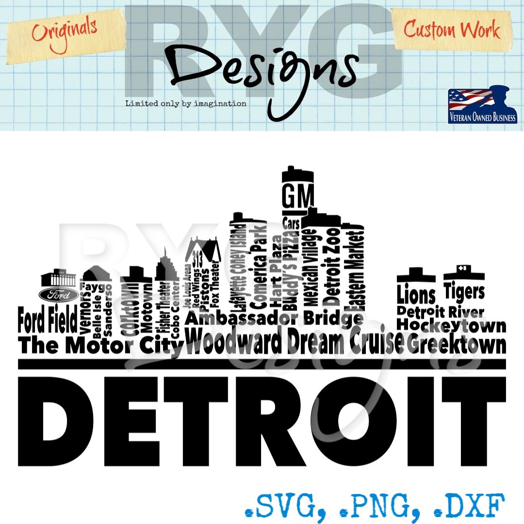 Detroit Icons Skyline Graphic - Etsy