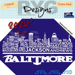 Baltimore's Football Team Skyline Names Graphic - Etsy