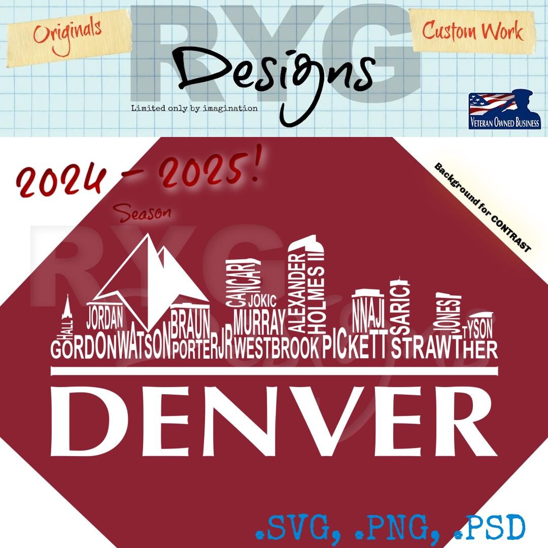 Denver Pro Basketball Team Skyline Names Graphic - Etsy