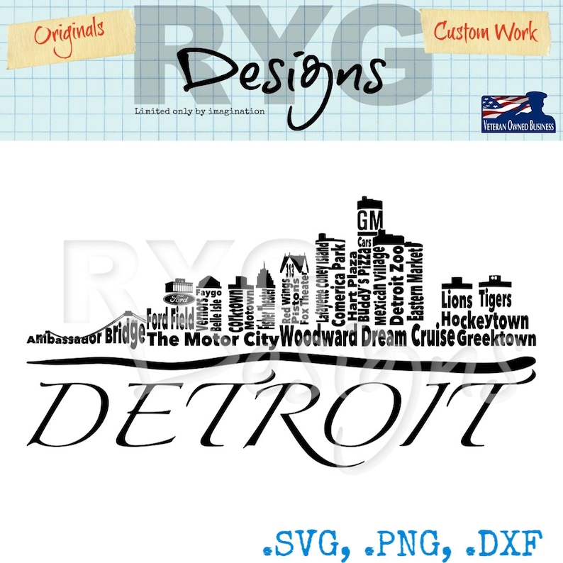 Detroit Icons Skyline Graphic - Etsy