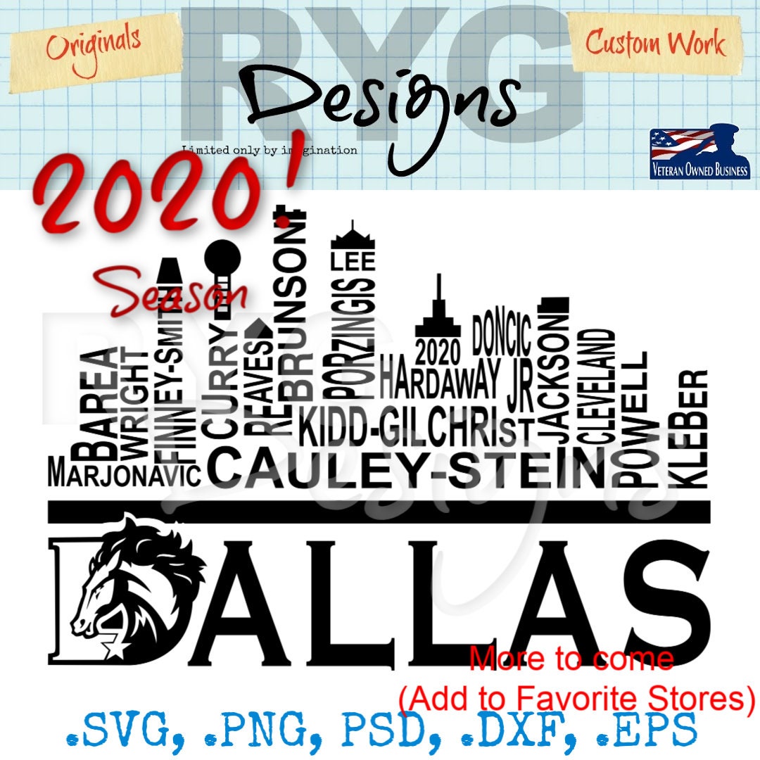 Dallas Pro Basketball Theam Skyline Names Graphic | Etsy