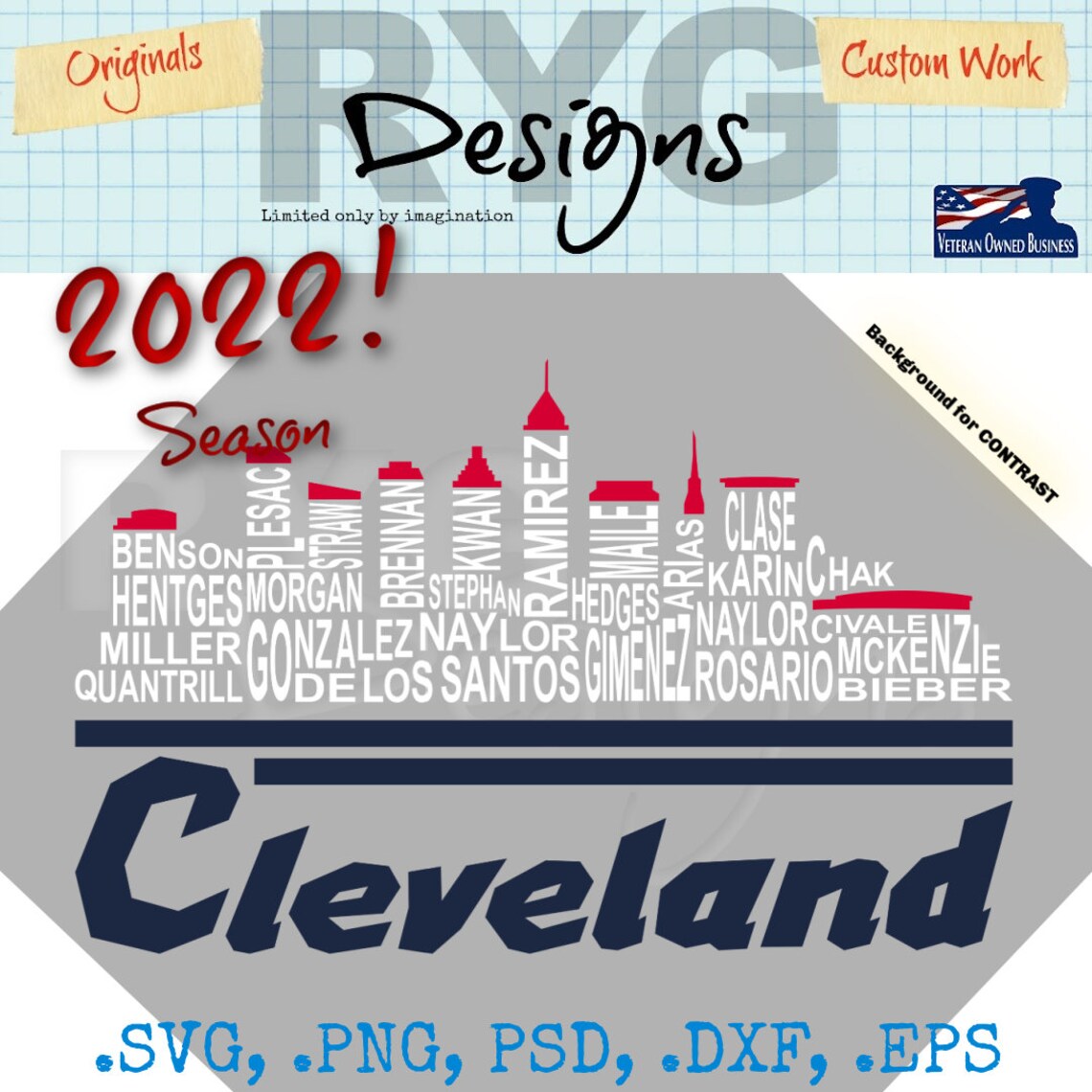 Cleveland Pro Baseball Team Skyline Names Graphic - Etsy