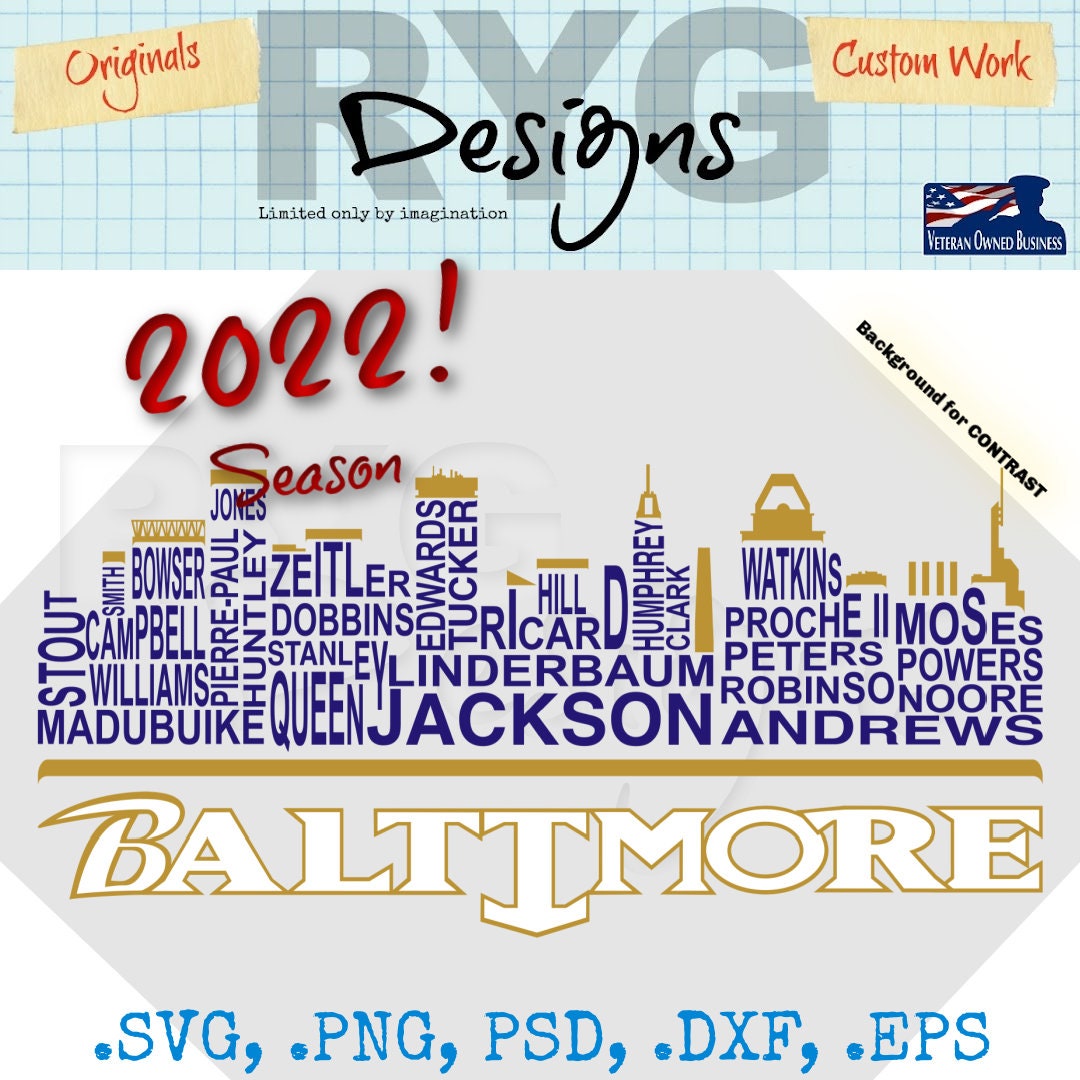 Baltimore's Football Team Skyline Names Graphic - Etsy