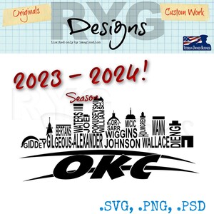 Oklahoma City OKC Pro Basketball Team Skyline Names Graphic - Etsy