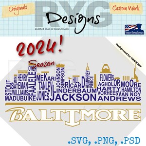 Baltimore's Football Team Skyline Names Graphic - Etsy
