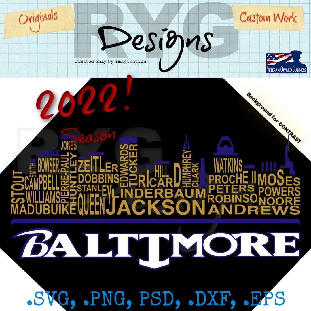 Baltimore's Football Team Skyline Names Graphic - Etsy
