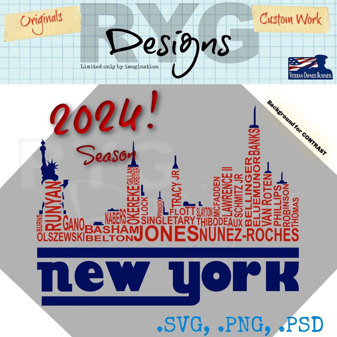 New York Football Team Skyline Names Graphic - Etsy