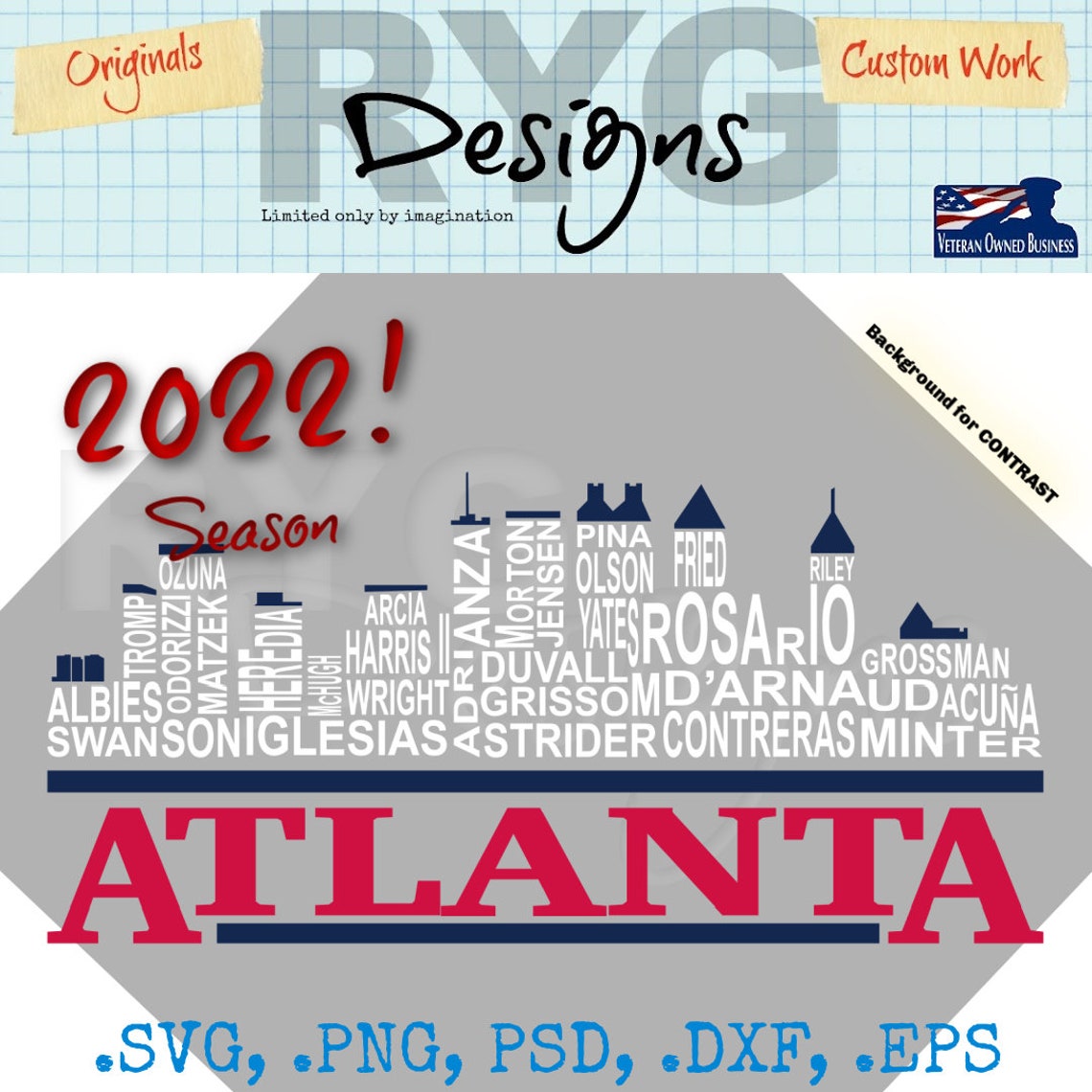 Atlanta Pro Baseball Team Skyline Names Graphic - Etsy