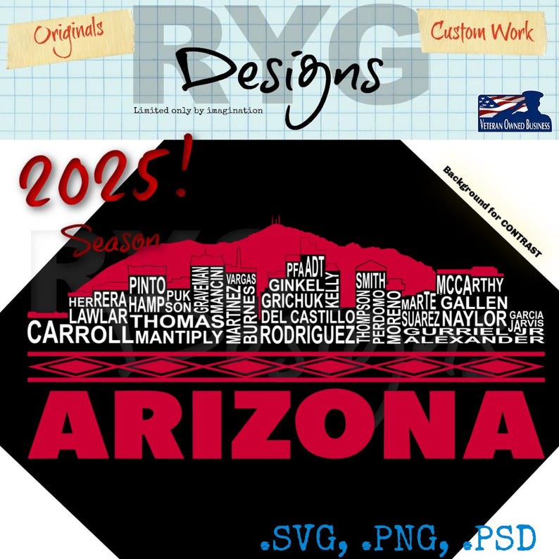 Arizona Pro Baseball Team Skyline Names Graphic - Etsy