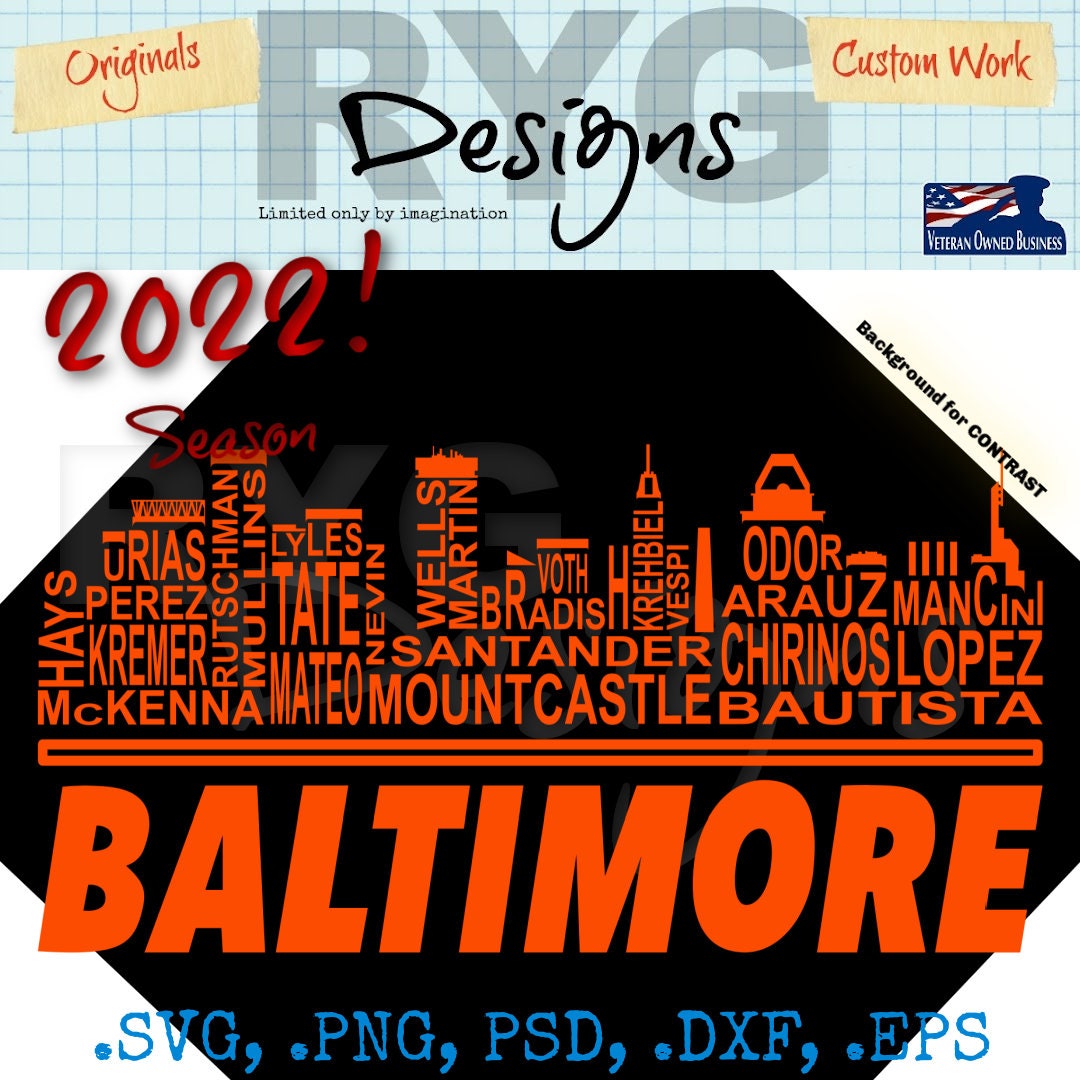 Baltimore Pro Baseball Team Skyline Names Graphic - Etsy