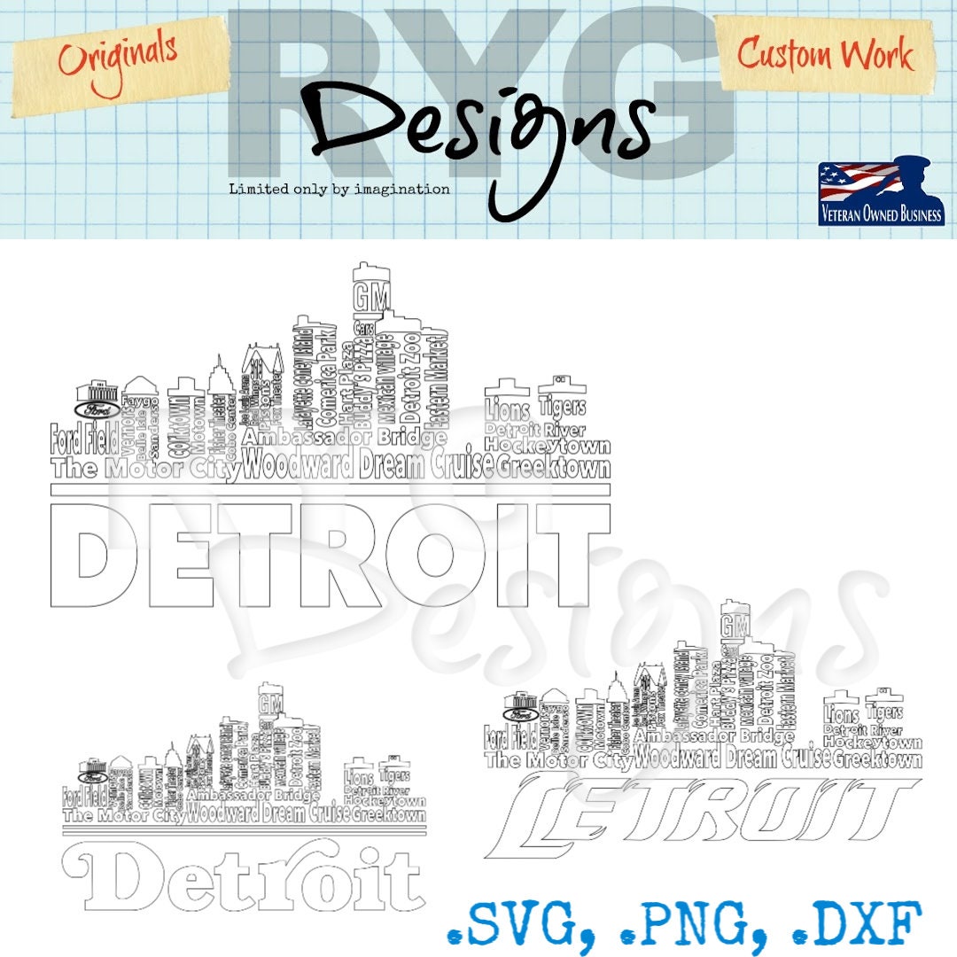 Detroit Icons Skyline Graphic - Etsy