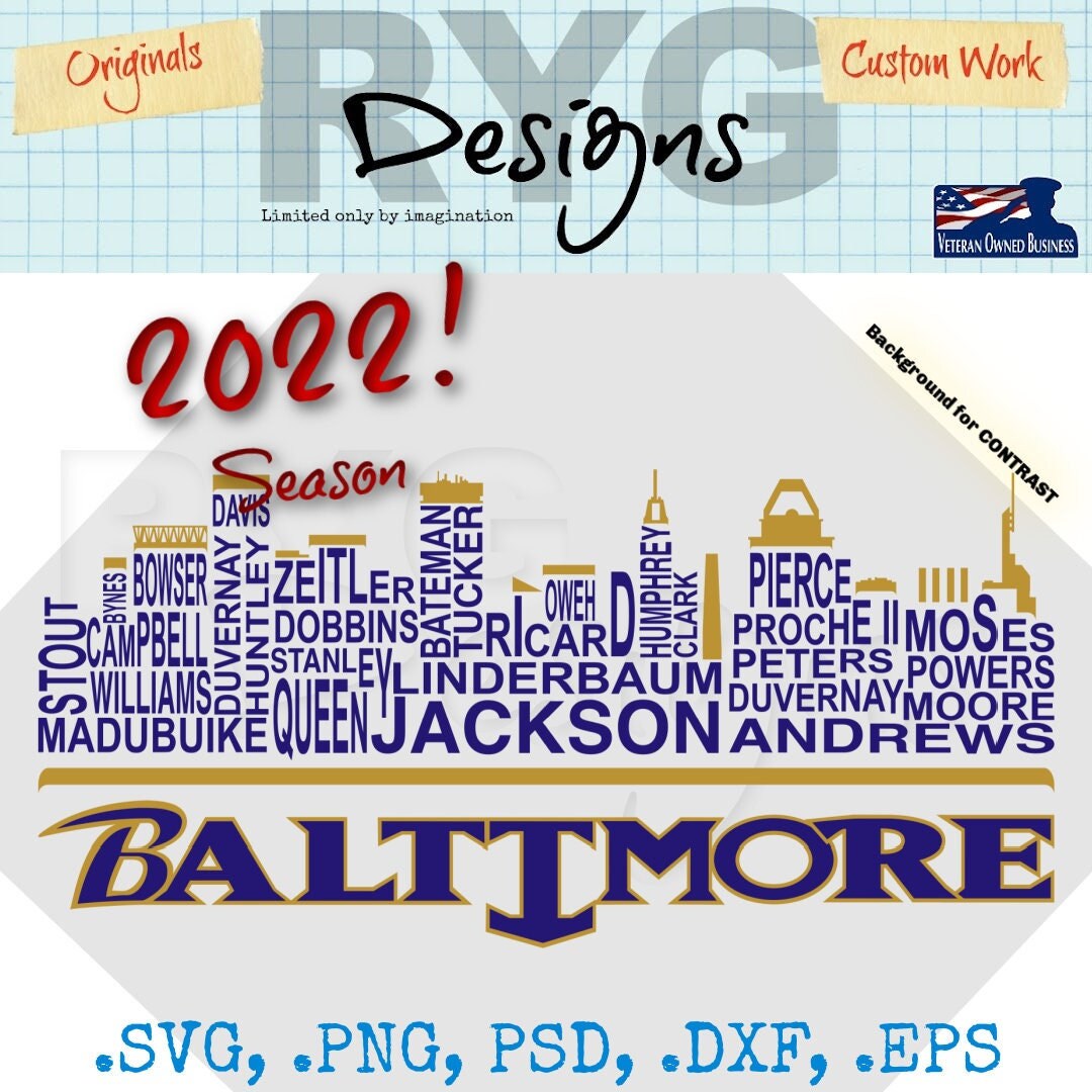 Baltimore's Football Team Skyline Names Graphic - Etsy