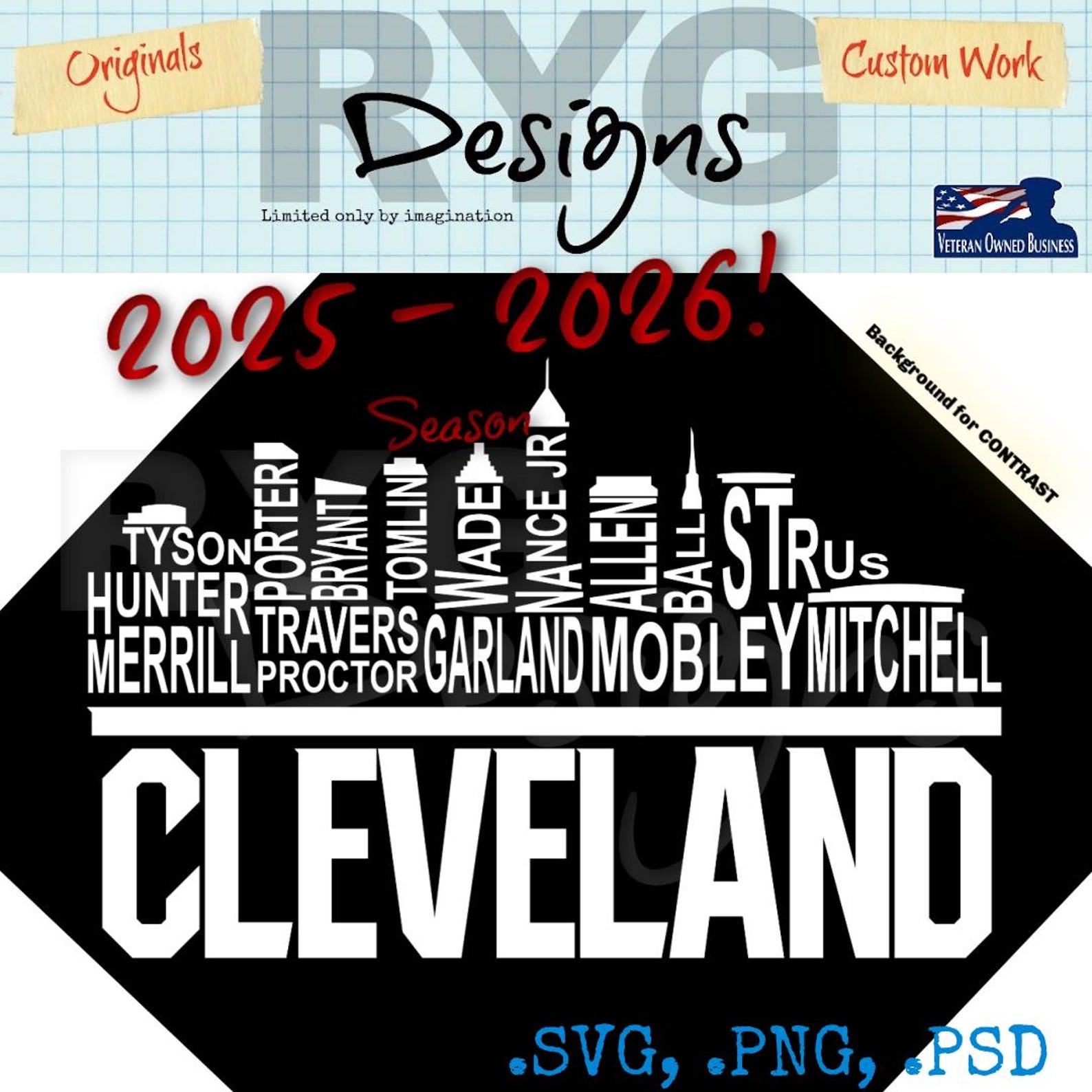 Cleveland Pro Basketball Team Skyline Names Graphic - Etsy