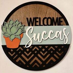 Welcome Succas Succulent DIY Round Door Sign Succulent Round Sign ...