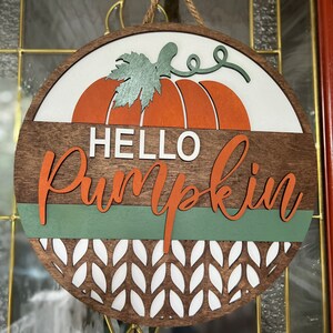 Hello Pumpkin Round Door Sign Pumpkin Door Hanger Cute Fall Sign Fall ...