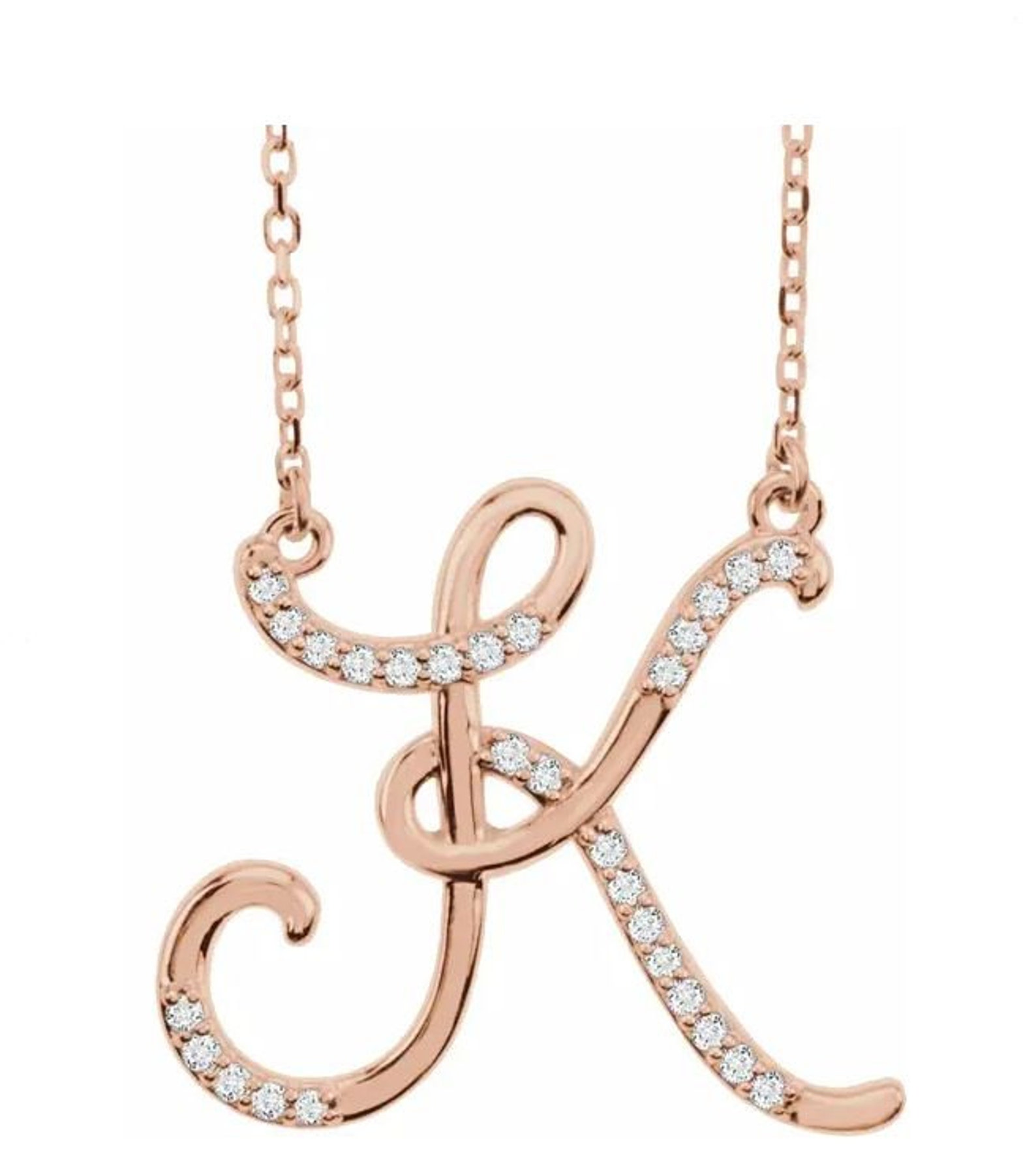 Diamond Initial Letter K 16 Inch Necklace 14k Gold or Silver Ladies - Etsy