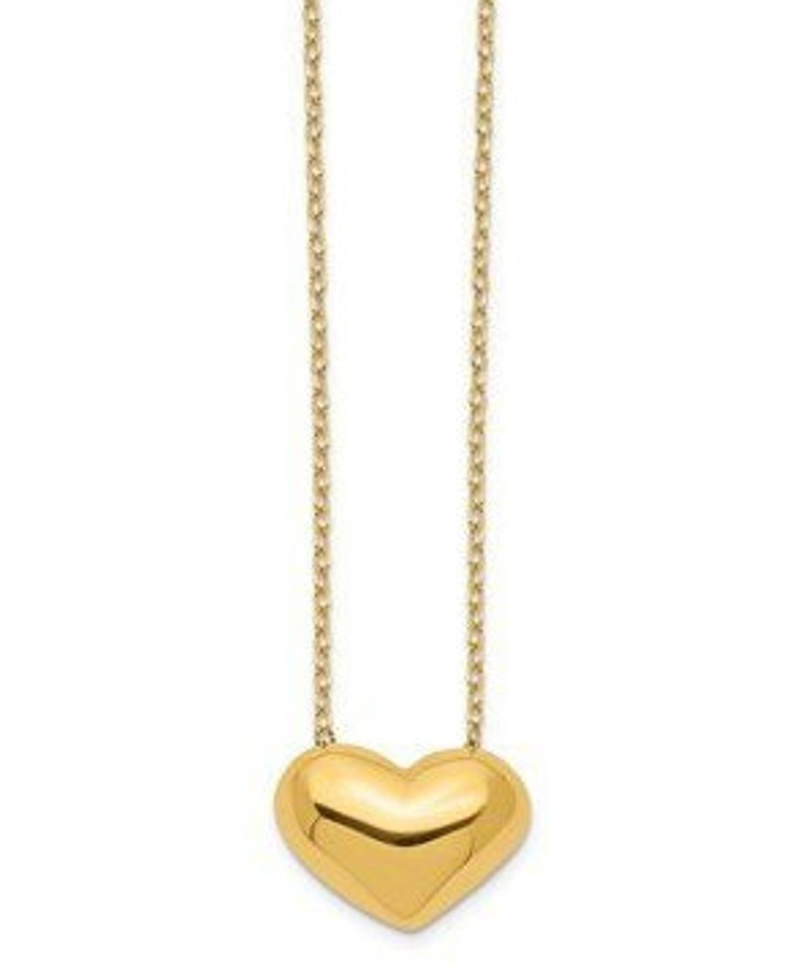 14K Yellow Gold Puffed Heart Necklace - Etsy