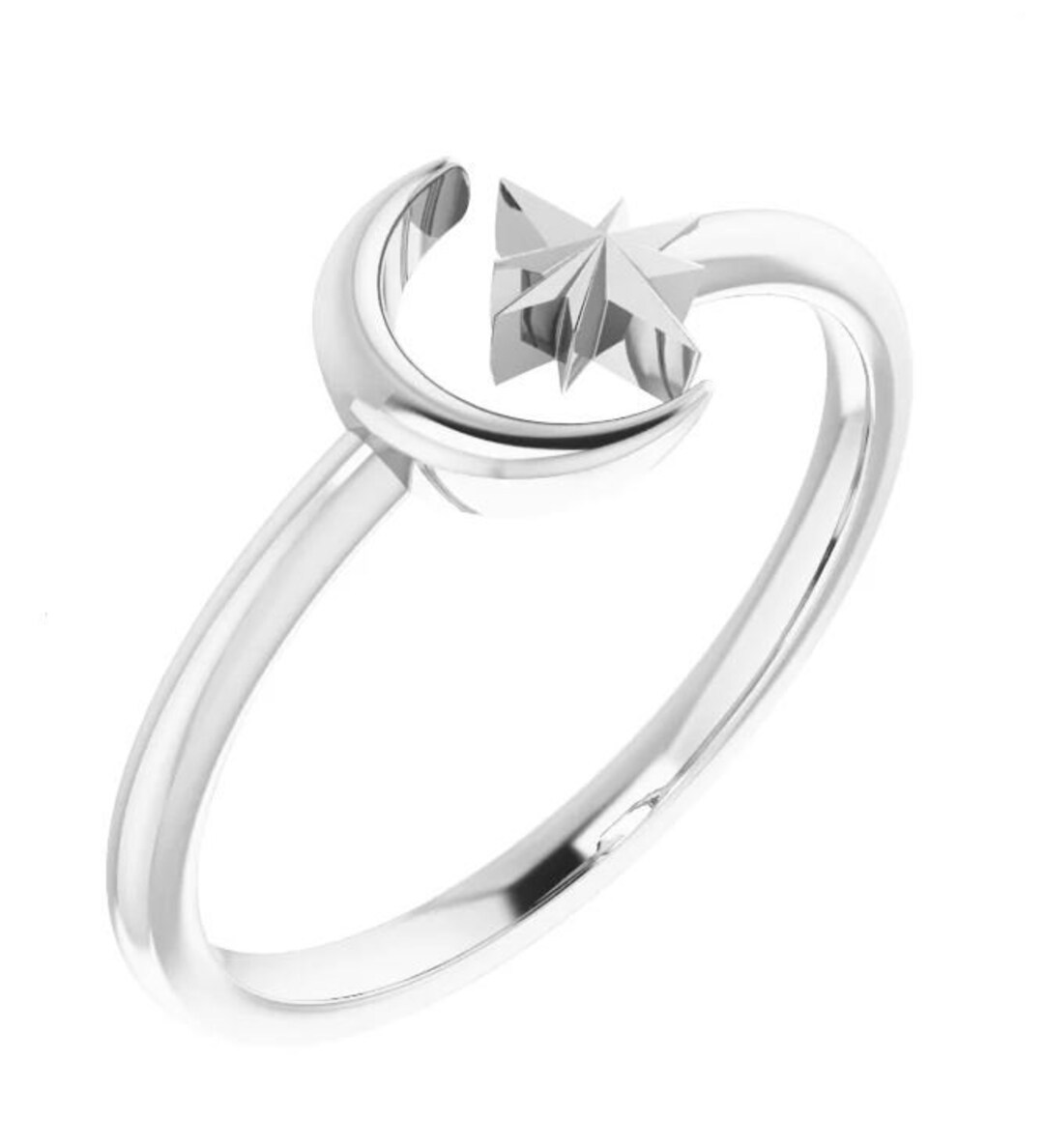Sterling Silver Moon and Star Negative Space Ring - Etsy.de