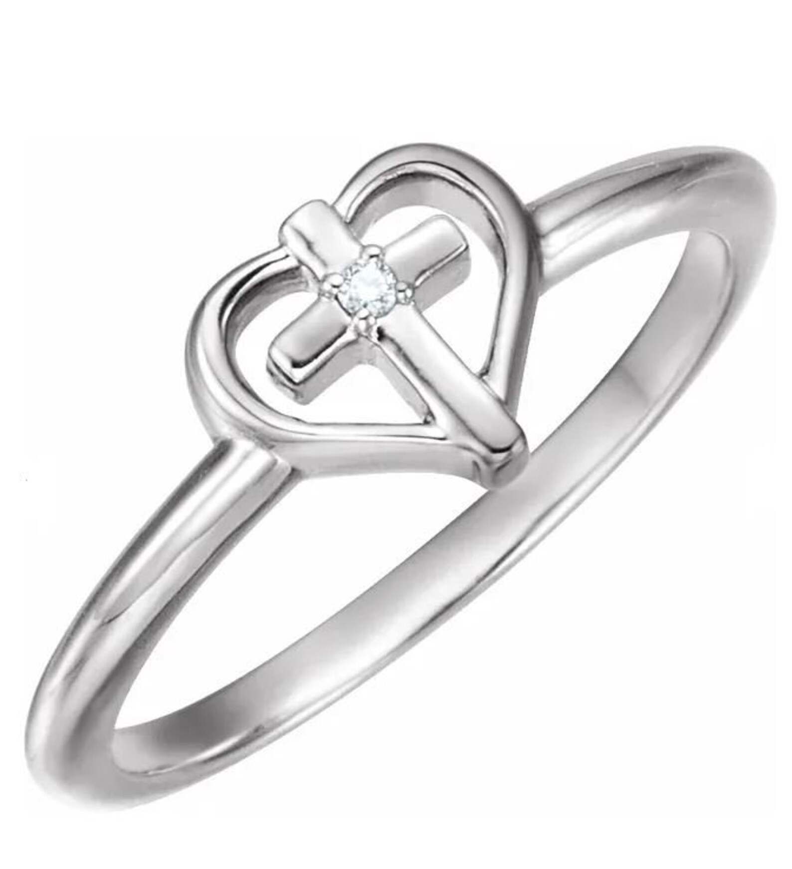Sterling Silver Diamond Cross Heart Ring - Etsy