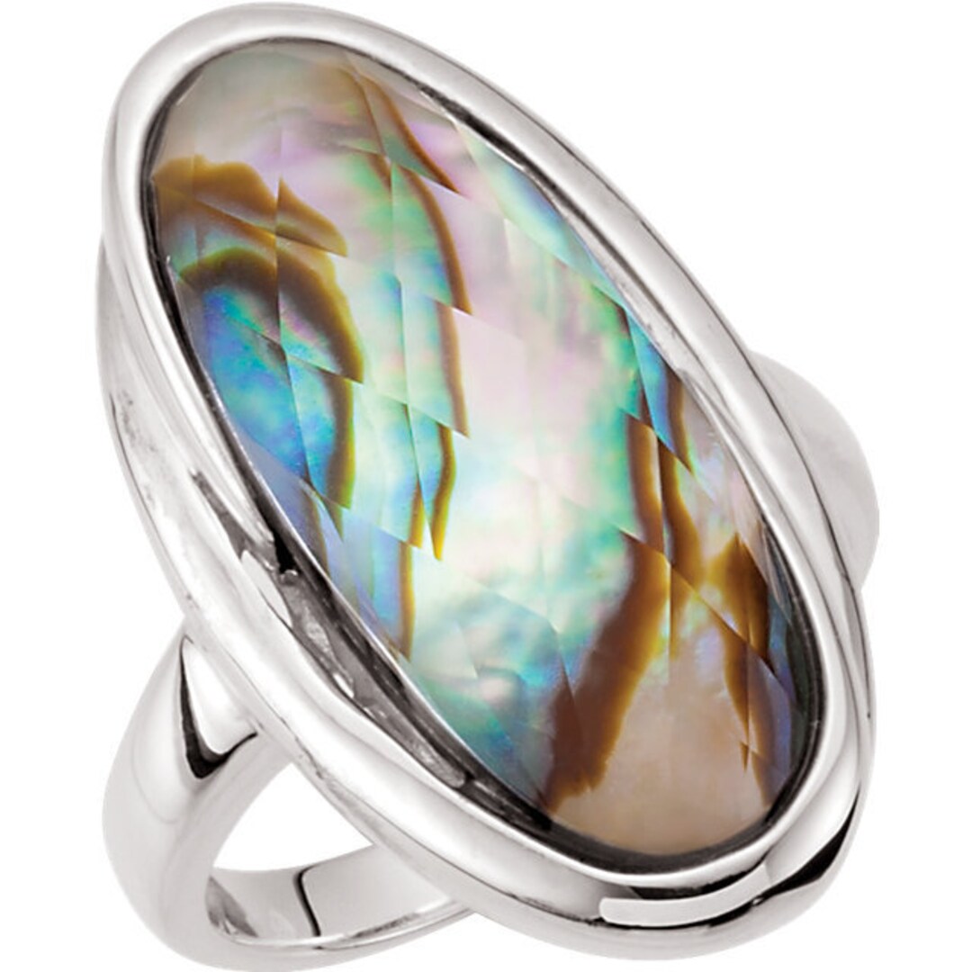 Sterling Silver Abalone Doublet With Checkerboard White Quartz Ring - Etsy