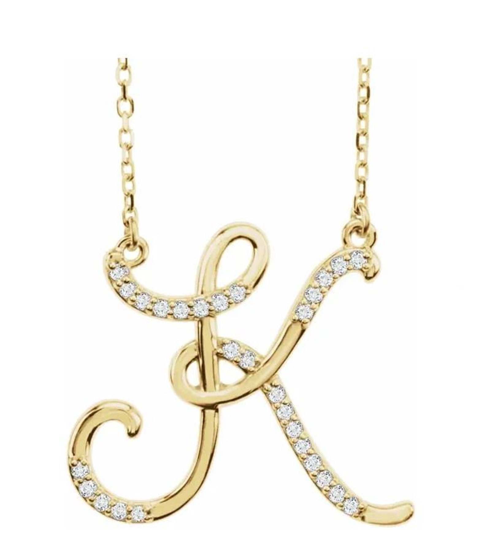 Diamond Initial Letter K 16 Inch Necklace 14k Gold or Silver Ladies - Etsy