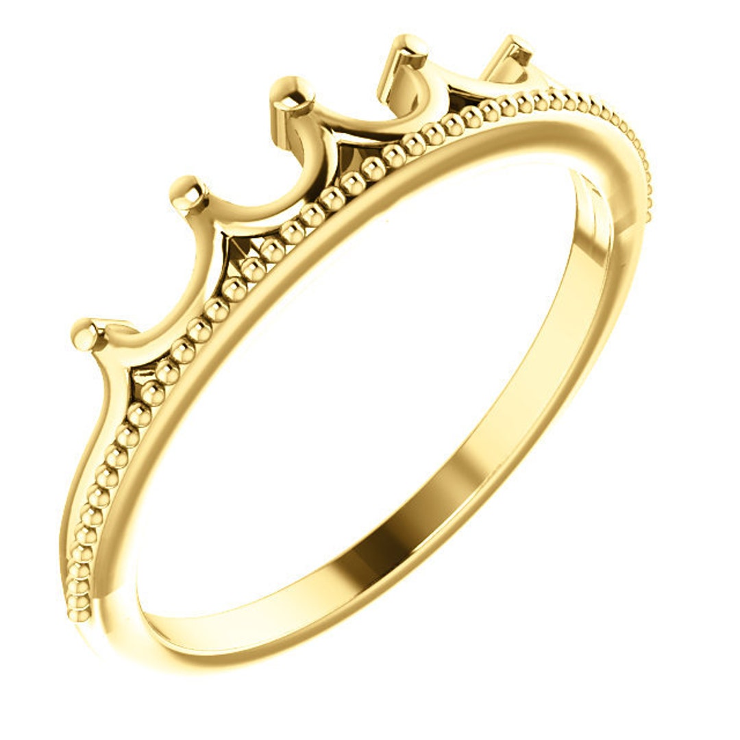 14K Yellow Gold Stackable Crown Ring - Etsy