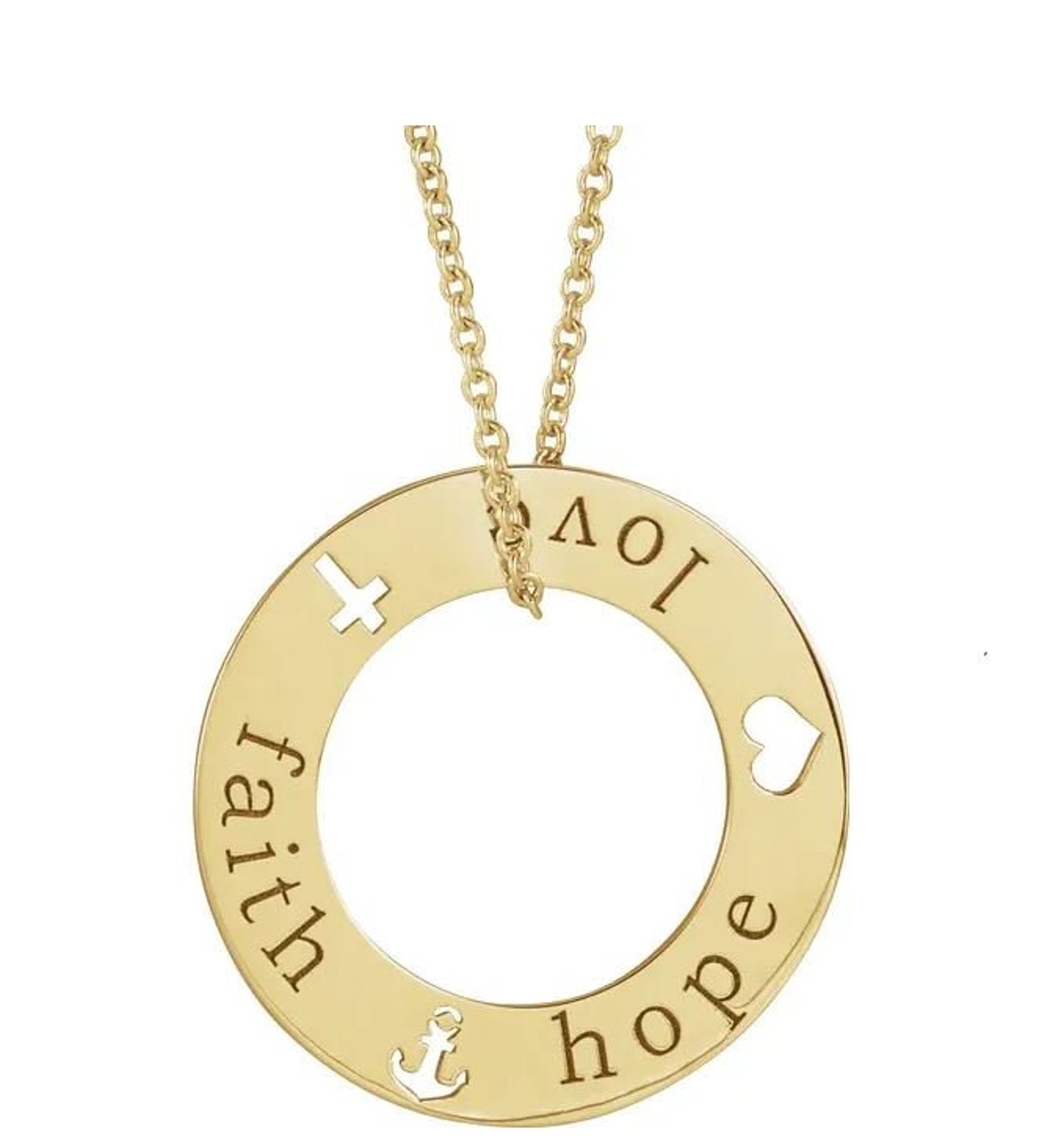 Faith Hope Love Loop Pendant Necklace 16 18 Inch 14k Gold Or Silver Etsy