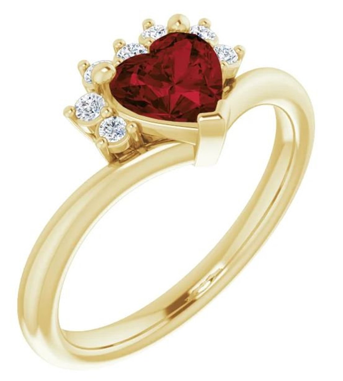 14K Yellow Gold Garnet Heart Ring | Etsy