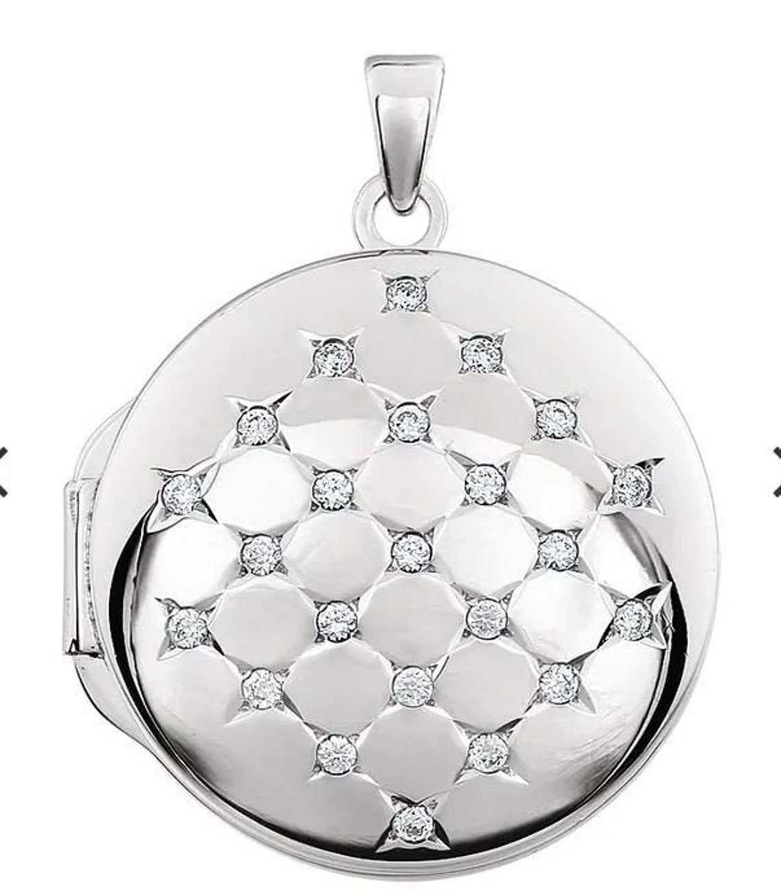 Sterling Silver Round Locket With Cubic Zirconia - Etsy