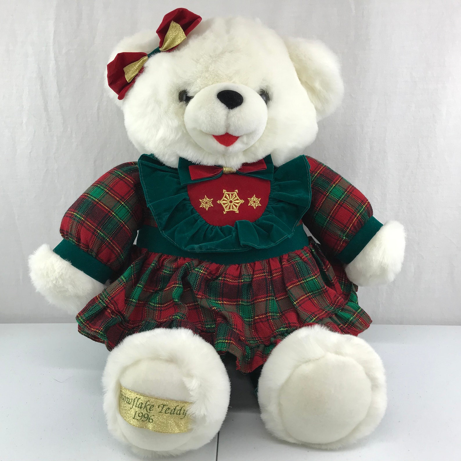 Dan Dee 1996 Snowflake Teddy Bear White Plush Red Green | Etsy