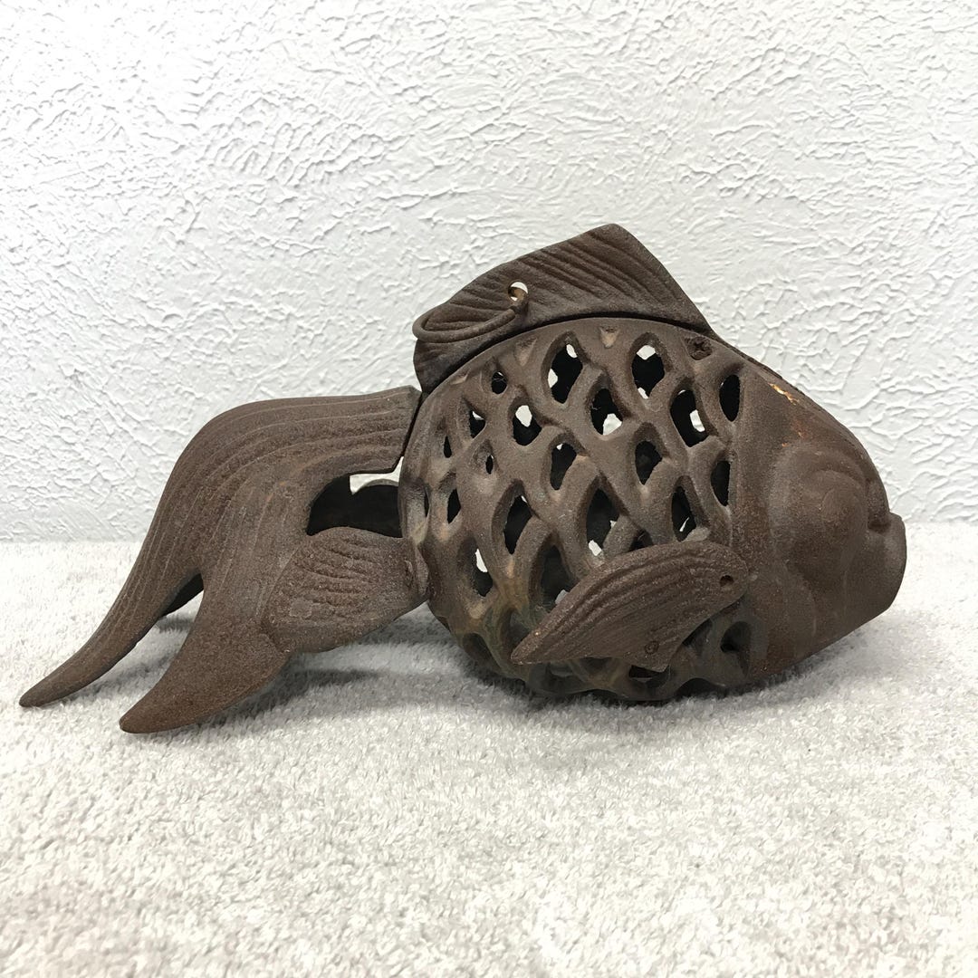 Vintage Heavy Cast Iron Koi Fish Goldfish Garden Hanging Candle Lantern ...