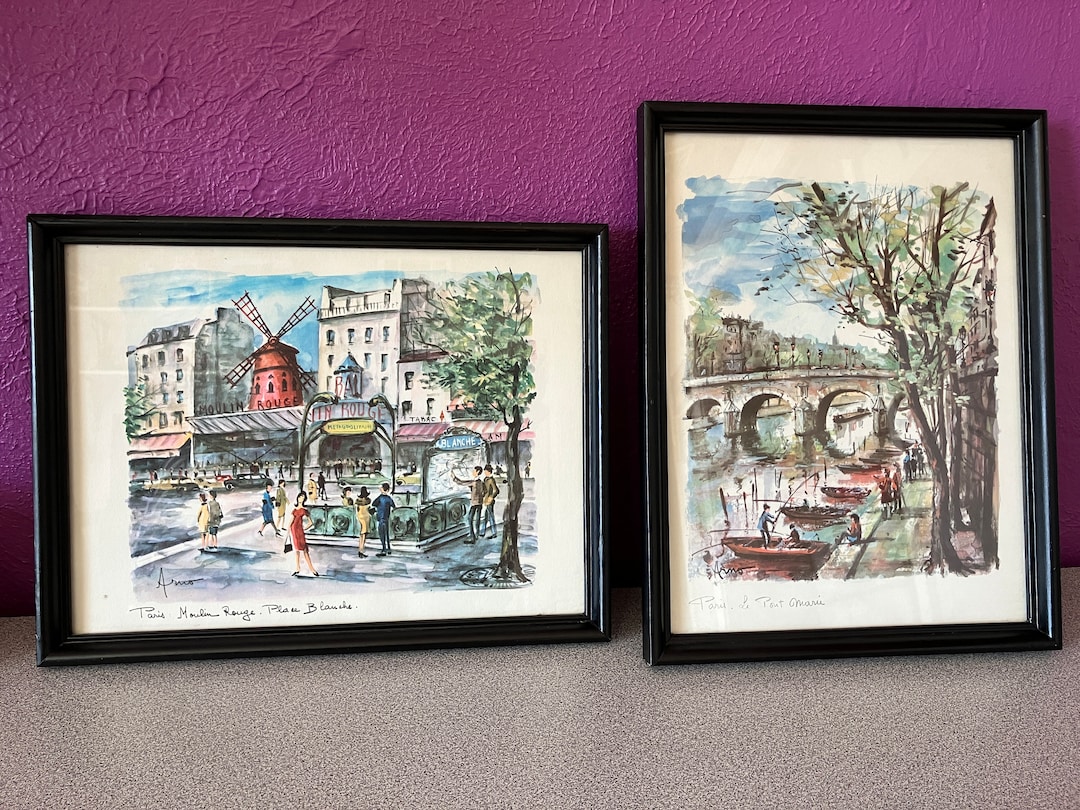 2 French Watercolor Prints by ARNO Paris Vtg 60s Framed MCM Wall Art 13 ...